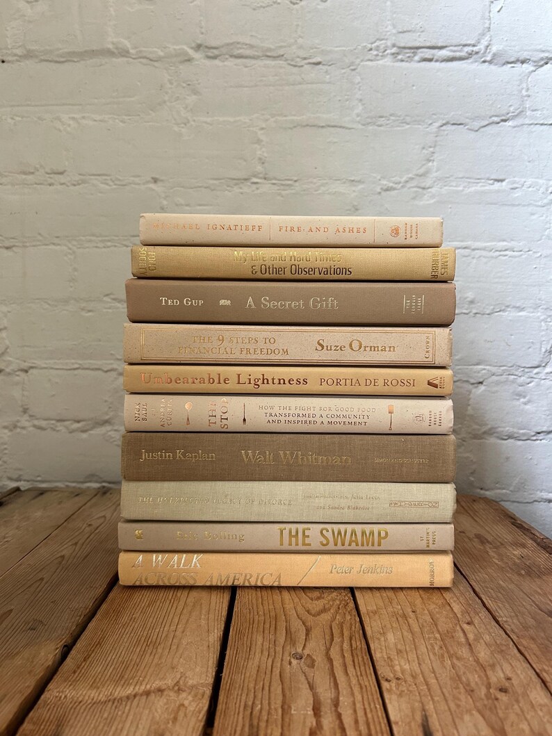 Cream Book Stack, Neutral Vintage Book Set, Decorative Book Stack ...