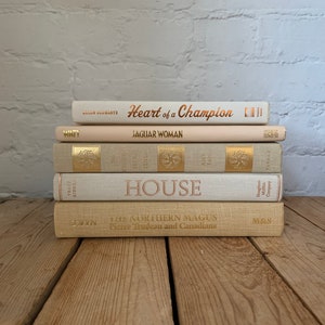 Gold Tone Set of Decorative Books, Neutral Book Decor, Luxury Staging ...
