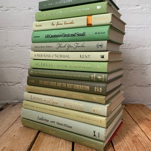 Green Staging Book Stack, Vintage Aesthetic Decorative Book Idea for ...