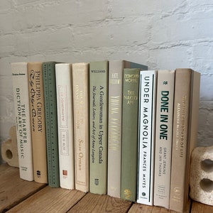 Earthy Decor Books, Bookshelf Staging Books, Neutral Cream and Sage ...
