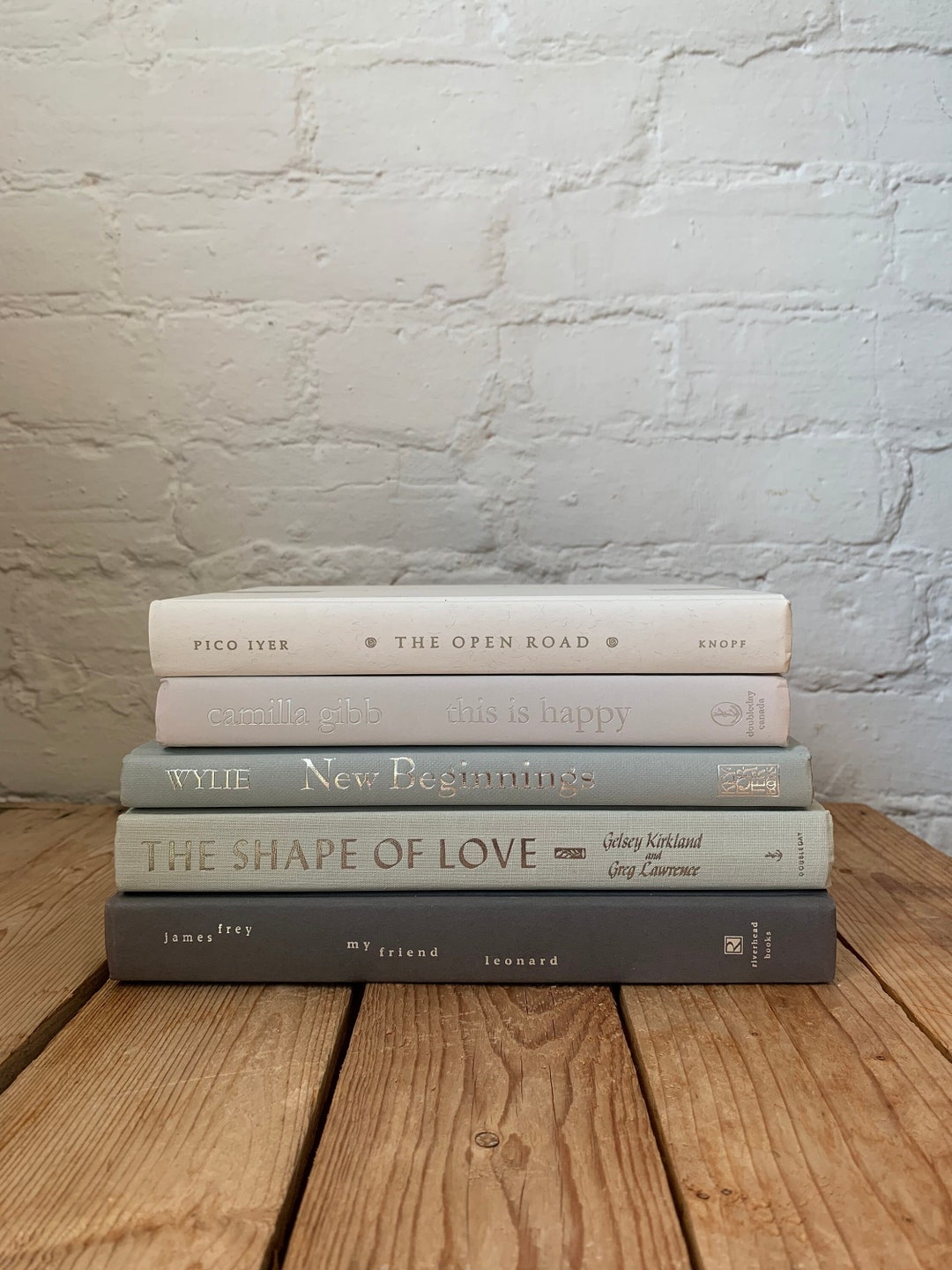 Grey Blue White Book Stack, White and Light Gray Book Decor, Decorative ...