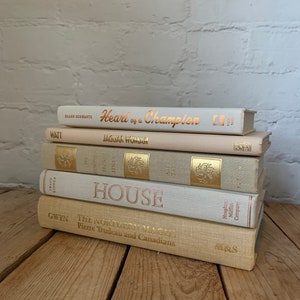 Gold Tone Set of Decorative Books, Neutral Book Decor, Luxury Staging ...
