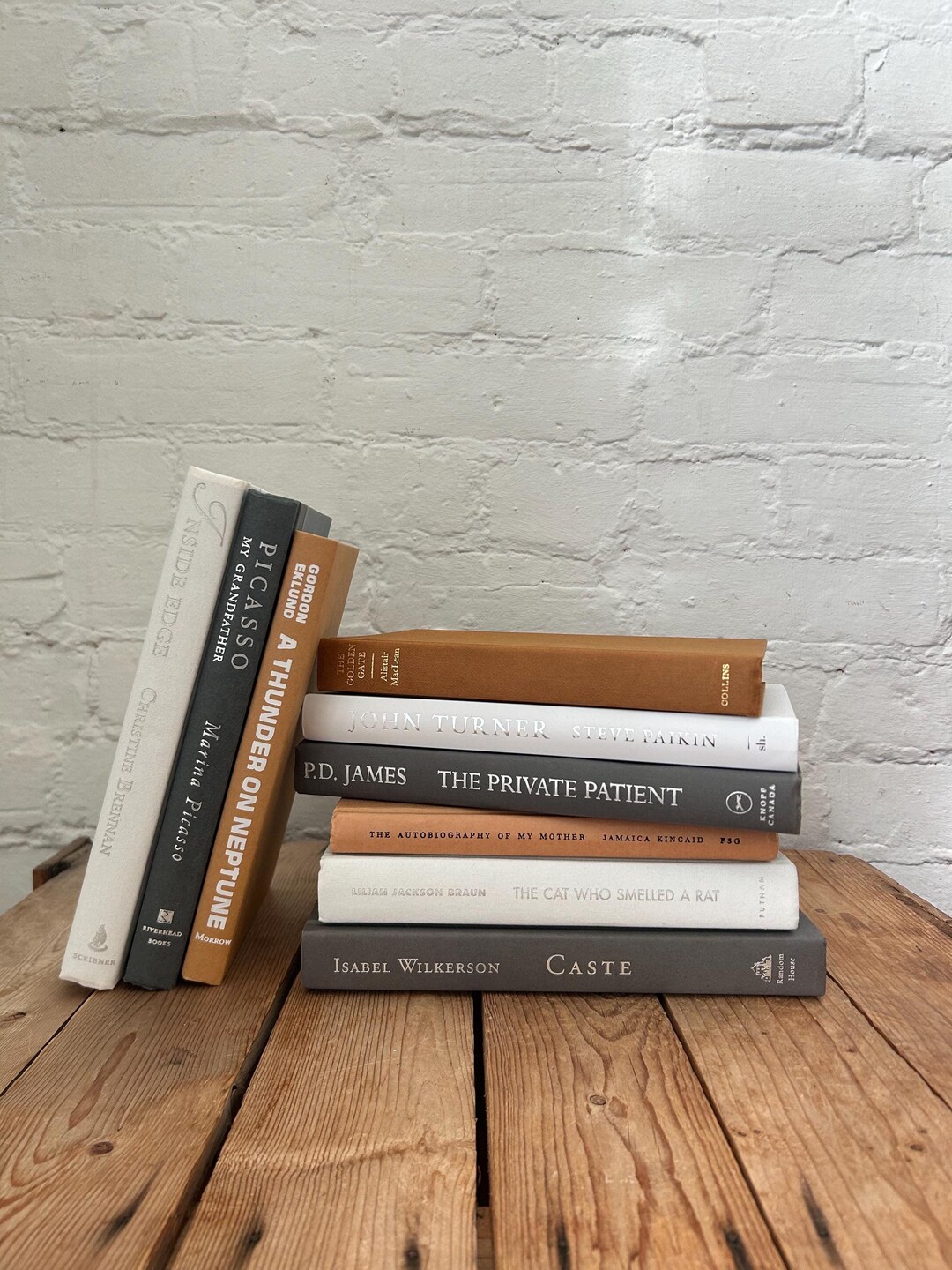 Brown White Gray Book Stack for Interior Design, Office Bookshelf Decor ...