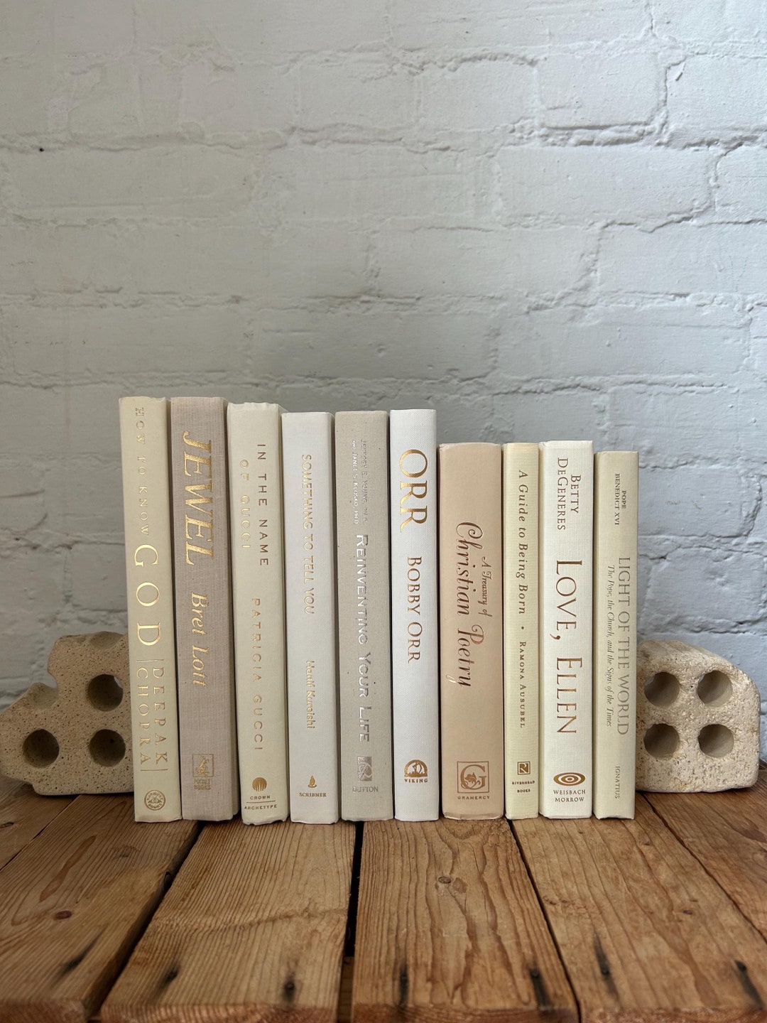 Soft Neutral Books for Decorating, Luxury Staging Book Stack, Light ...