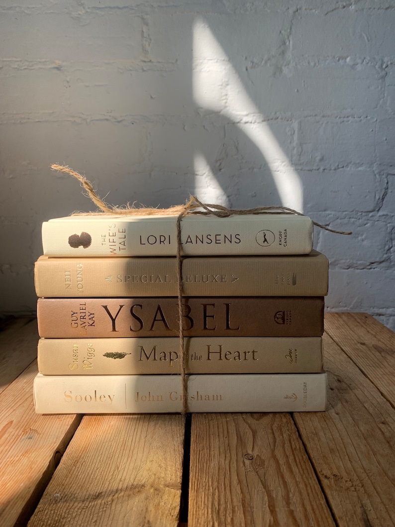 Cream and Tan Book Stack, Neutral Book Decor, Beige Brown Ivory ...