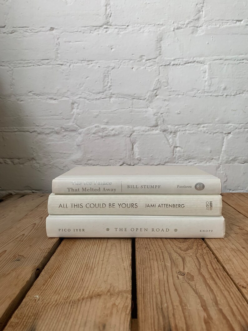 White Book Stack, White Shelf Aesthetic, White Themed Books, Ivory ...