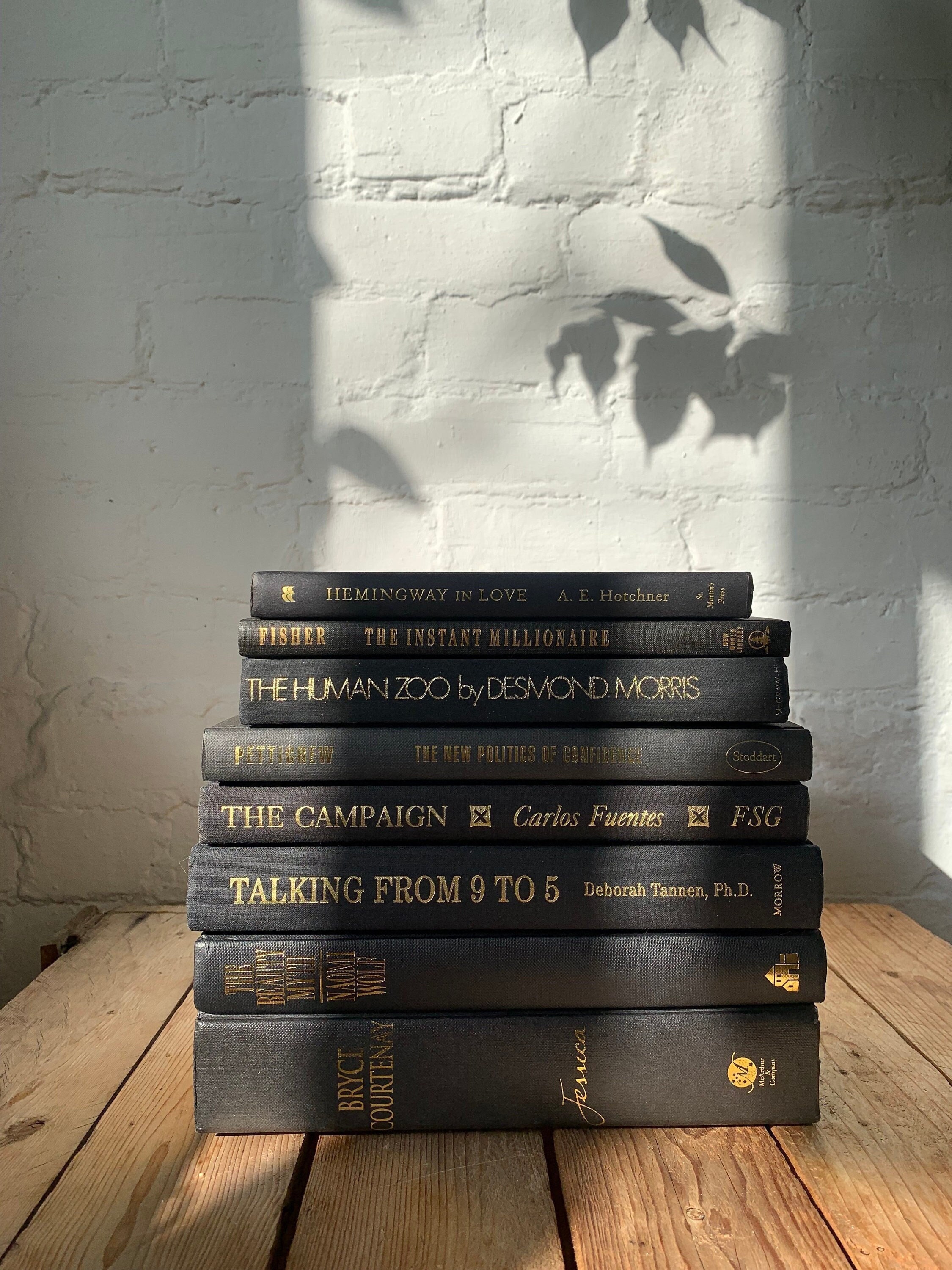 Black Book Stack, Black Stacked Books, Black Book Decor, Black Coffee ...