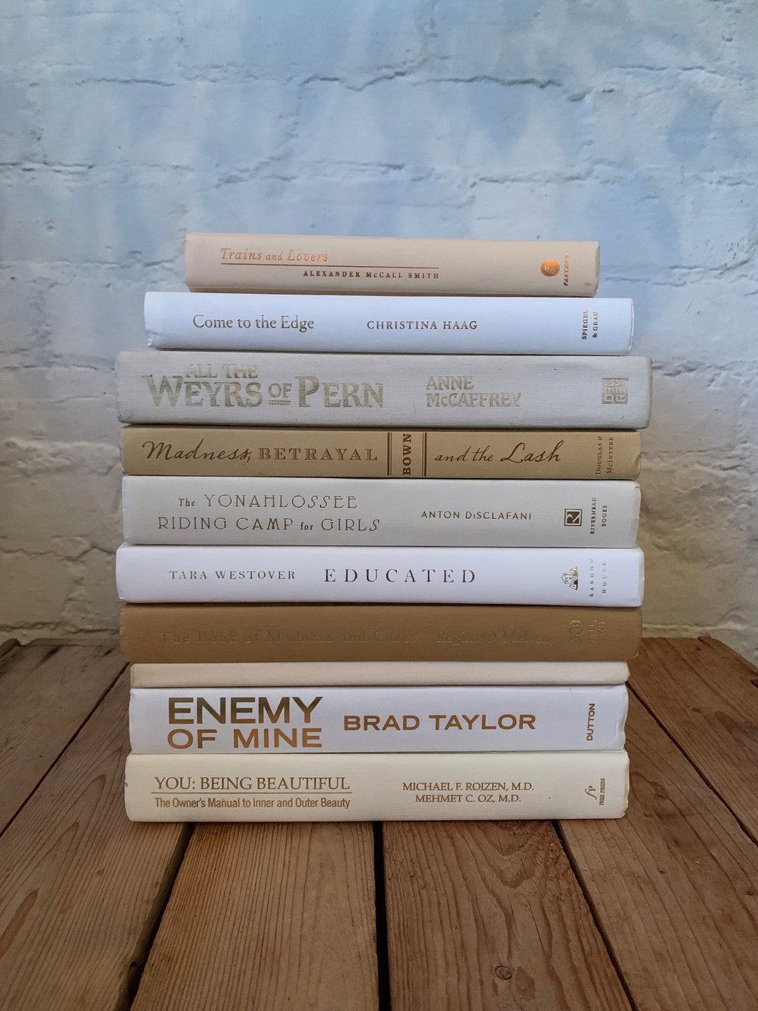 White and Beige Staging Books, Neutral Book Stack for Home Decor ...