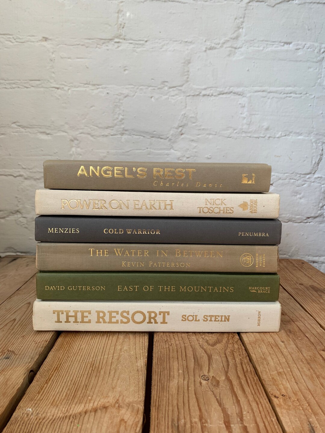 Green Grey Taupe Ivory Book Decor Stacked Books Prop Staging - Etsy