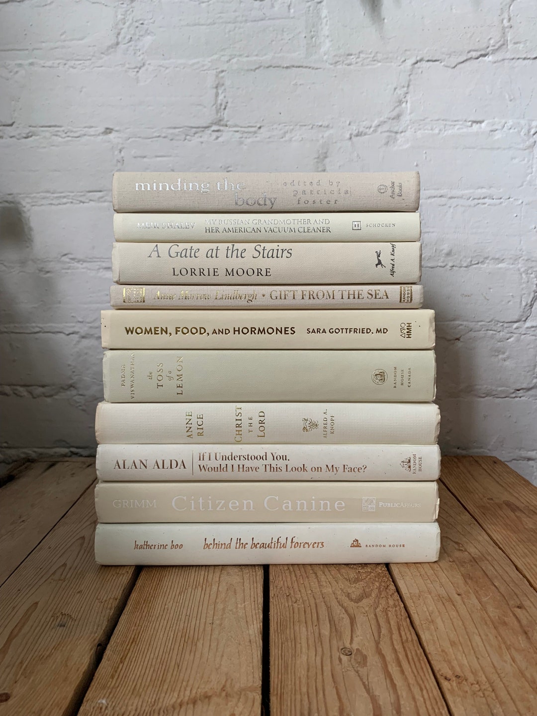 Ivory Decorative Book Stack, Ivory Prop Staging Styling Books, off White Bookshelf Decor, Ivory ...