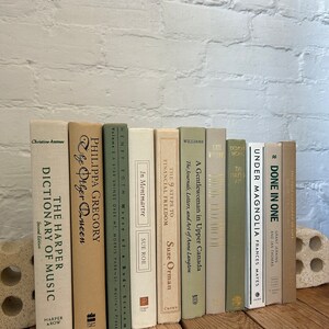 Earthy Decor Books, Bookshelf Staging Books, Neutral Cream and Sage ...