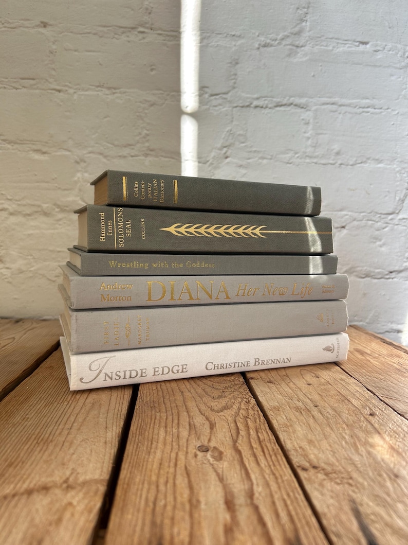 Grey Blue White Book Stack, White and Light Gray Book Decor, Decorative ...