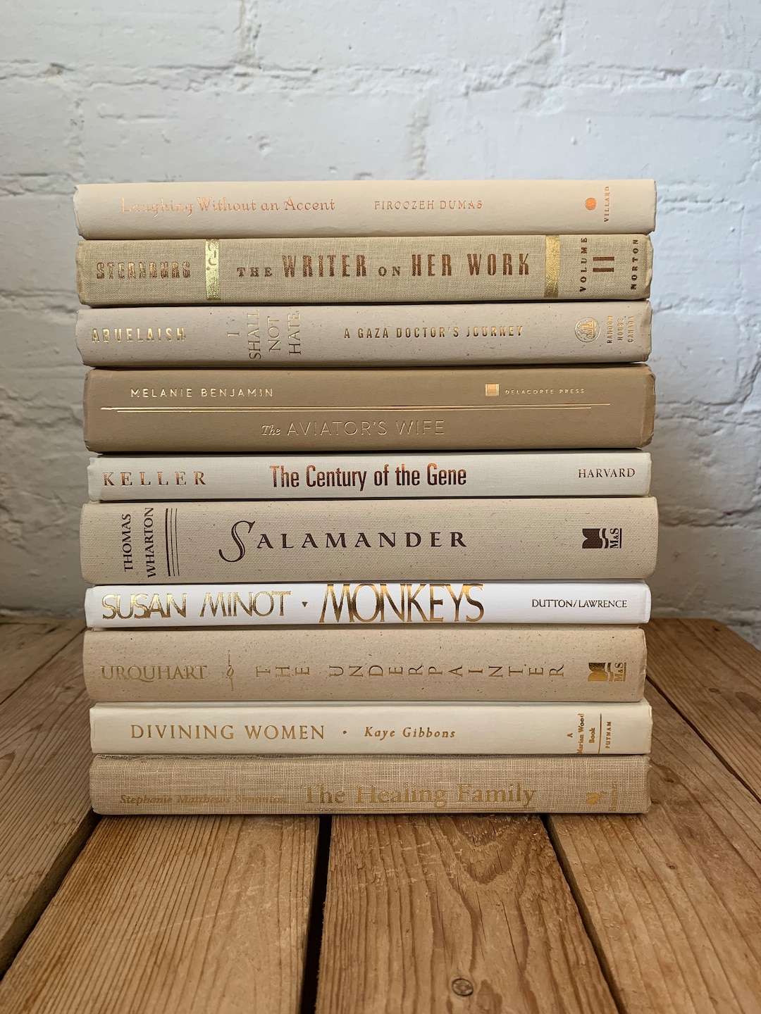 Neutral Book Stack, Decorative Neutral Book Decor, Taupe Home Staging ...
