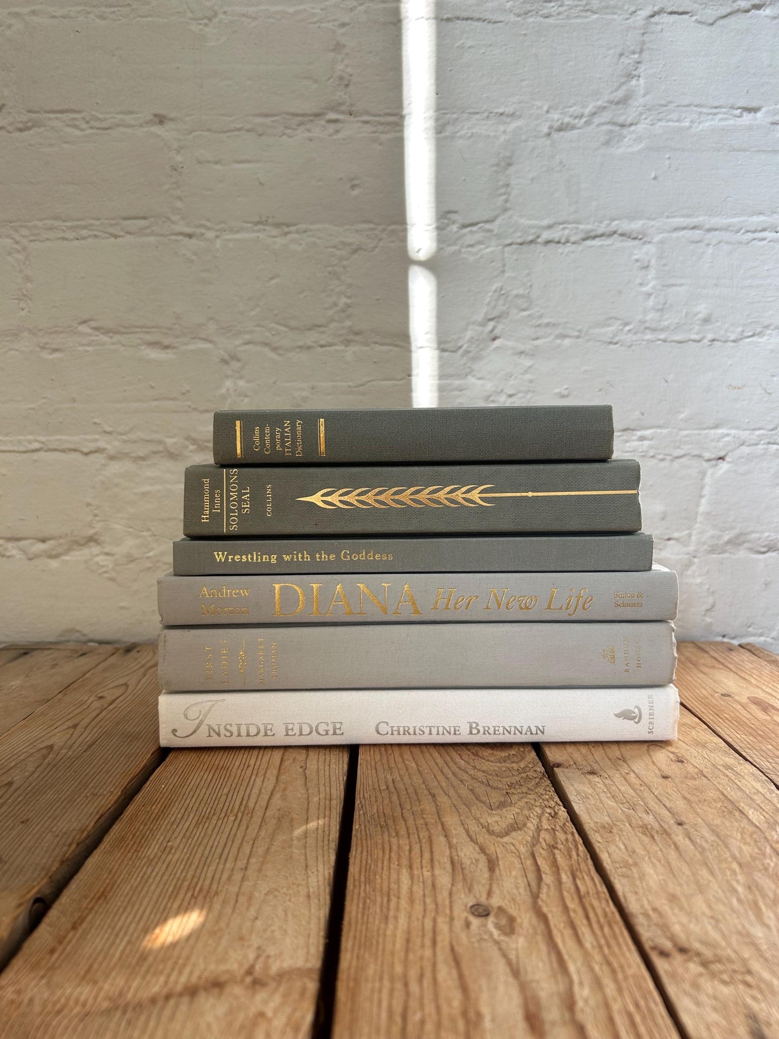 Grey Blue White Book Stack, White and Light Gray Book Decor, Decorative ...
