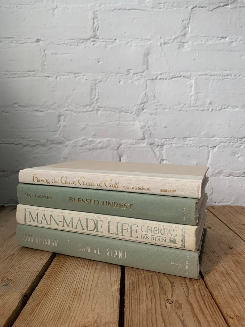Sage and Ivory Book Stack, Green Book Decor, Decorative Stacked Books ...