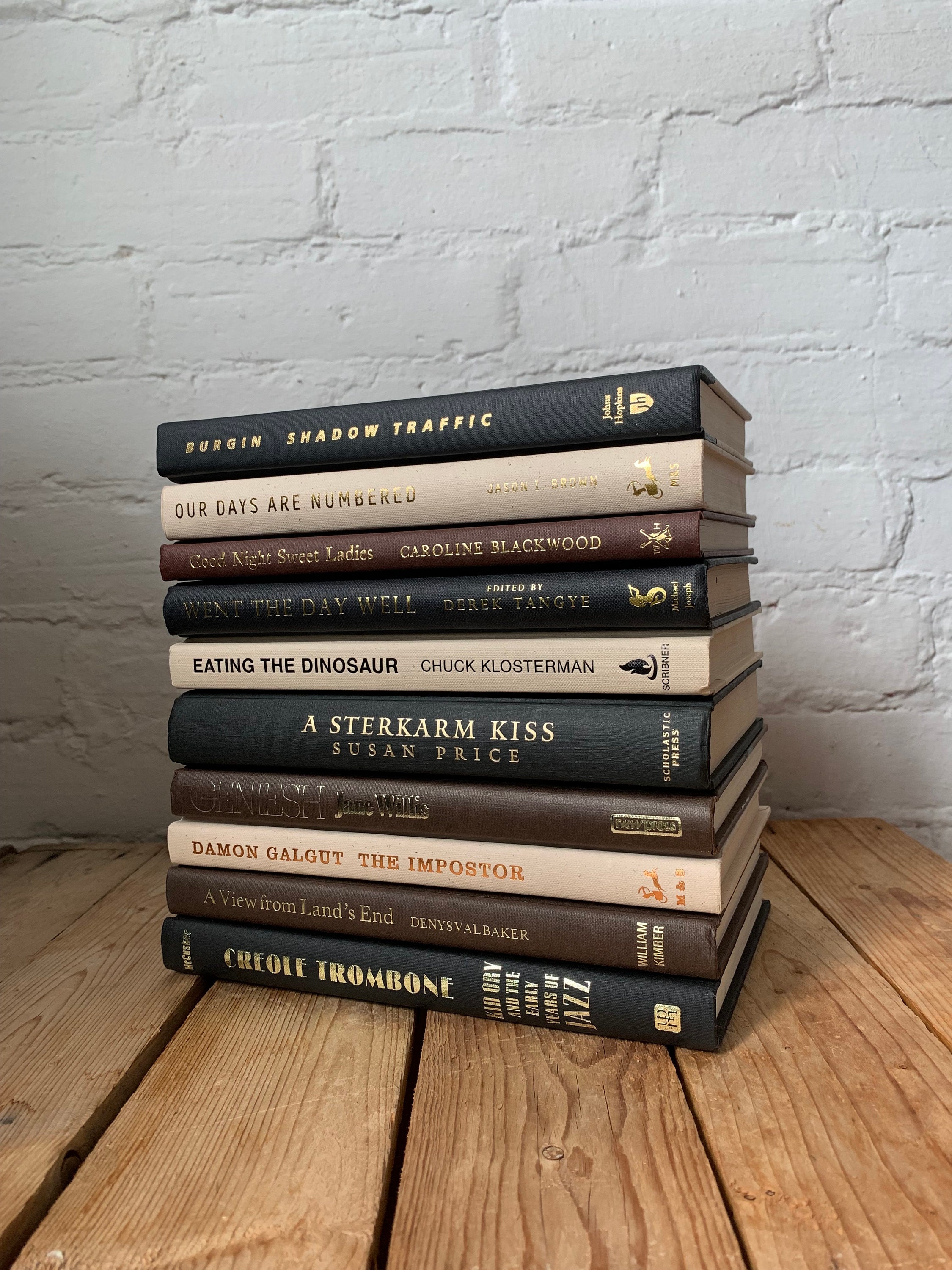 Black Brown and Beige Decor Books, Stacked Books, Office Shelf Decor ...