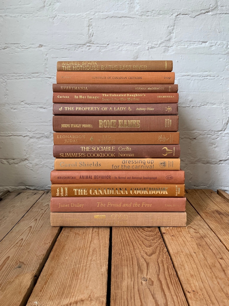 Brick Book Decor, Rustic Bookshelf Decor, Light Brown Stacked Books ...