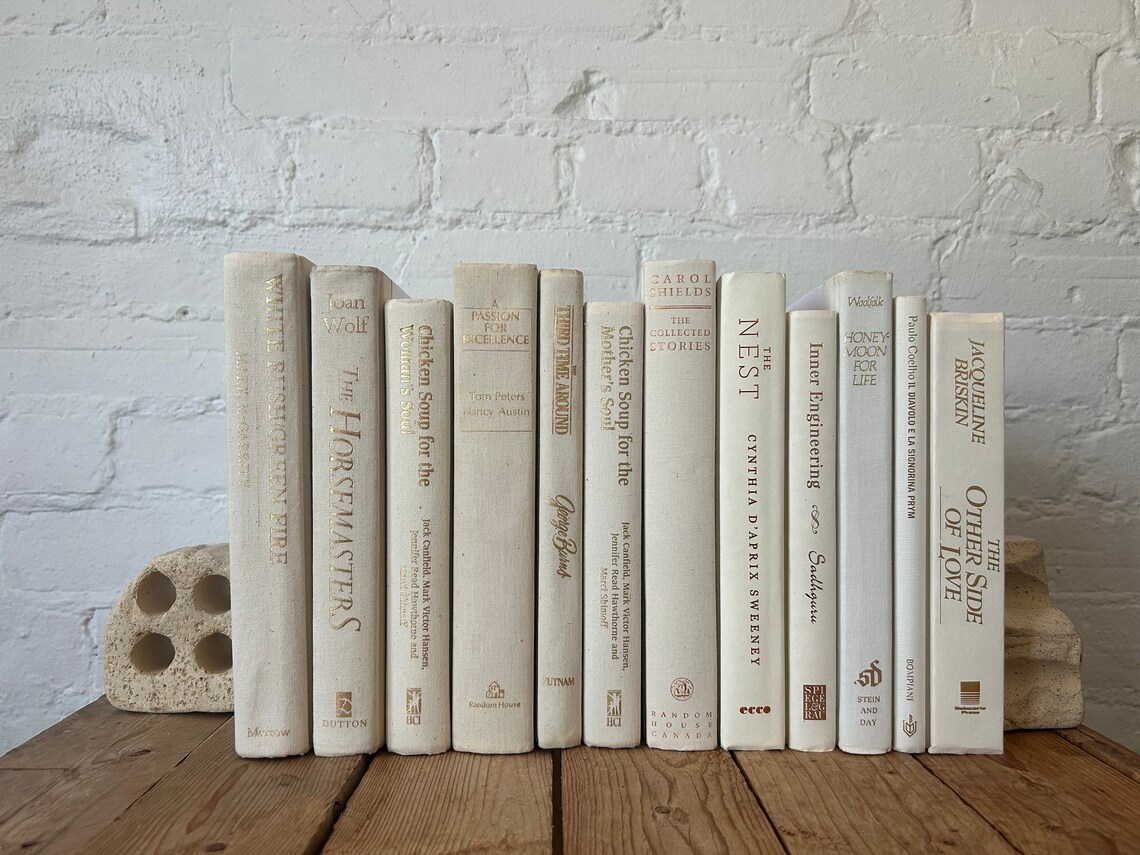 Ivory Staging Books, Decorative Book Stack, Vintage Books for Shelf ...