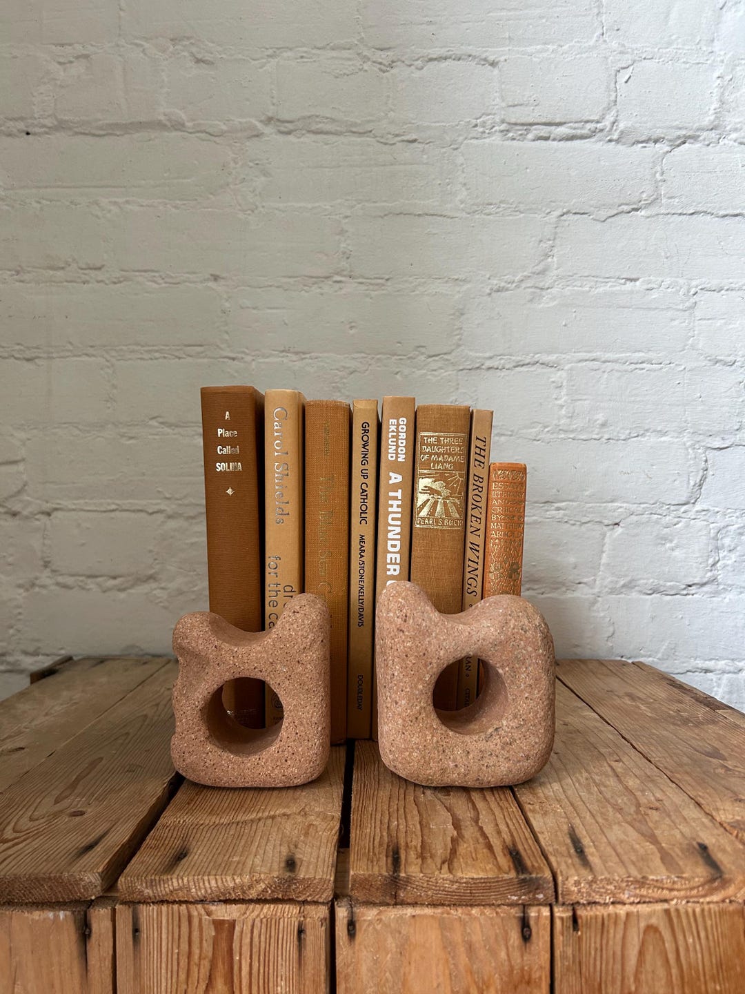 Organic Brick Stone Bookends, Industrial Rust Toned Bookends With a ...