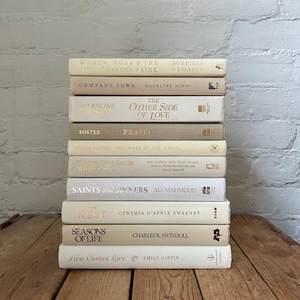 Soft Neutral Books for Decorating, Luxury Staging Book Stack, Light ...