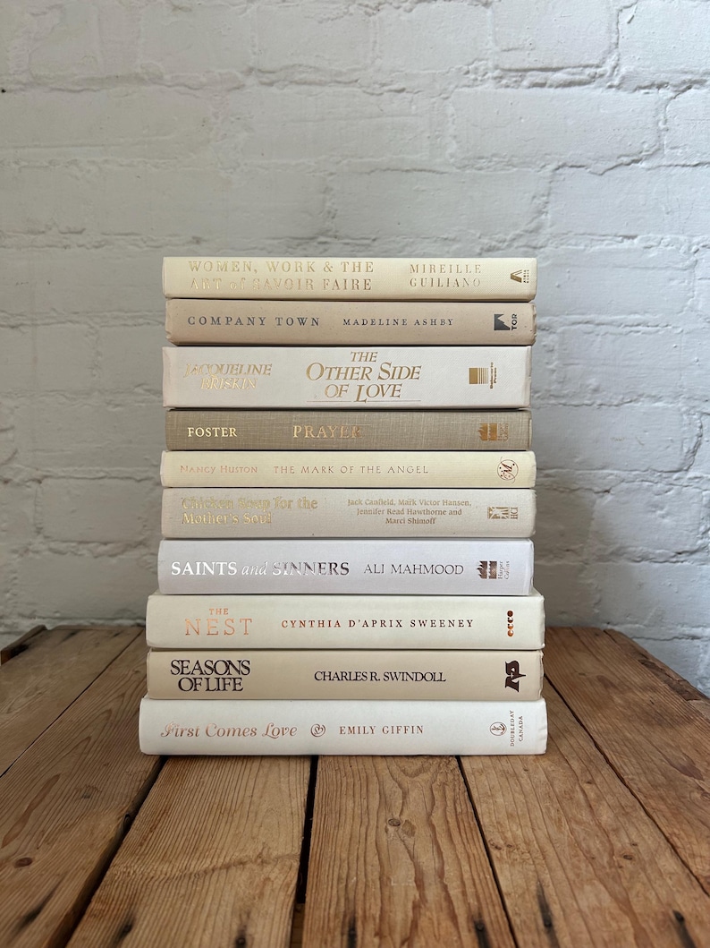 Soft Neutral Books for Decorating, Luxury Staging Book Stack, Light ...