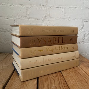 Cream and Tan Book Stack, Neutral Book Decor, Beige Brown Ivory ...