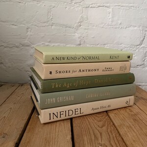 Earthy Book Stack, Beige and Green Staging Books, Decorative Book Stack ...