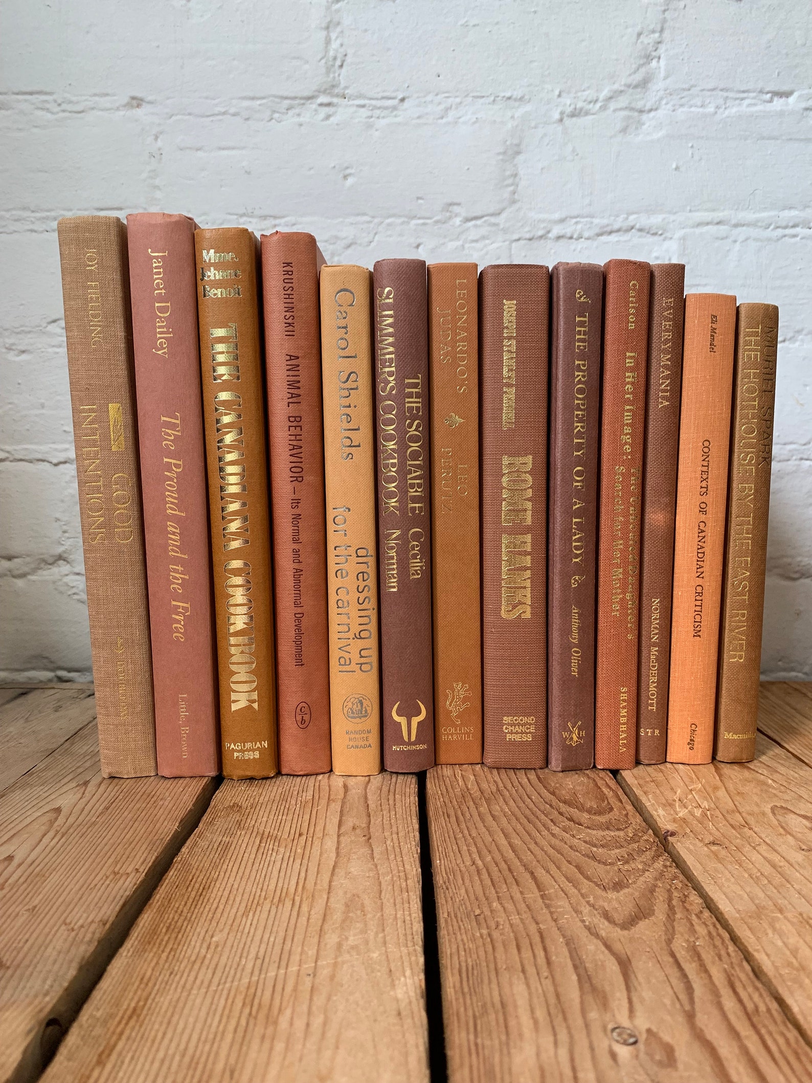 Brick Book Decor, Rustic Bookshelf Decor, Light Brown Stacked Books ...