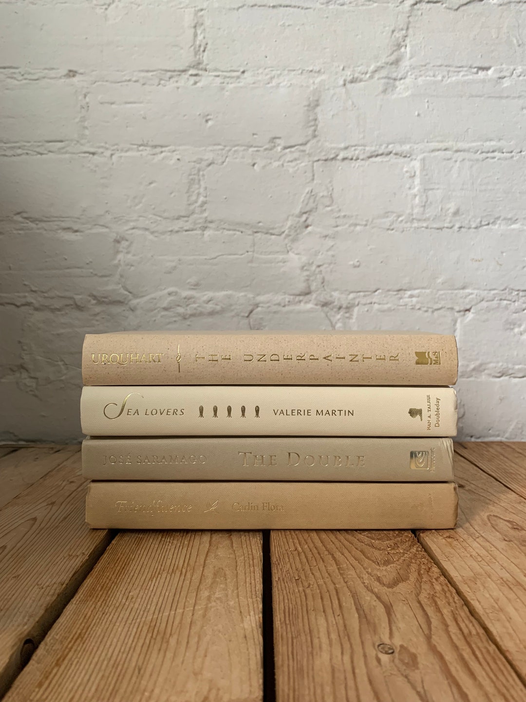 Cream Tone Book Stack, Ivory Book Decor, Cream and Ivory Decorative Book Stack, Cream Home Decor ...