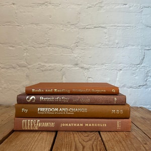 Brick Book Decor, Rustic Bookshelf Decor, Light Brown Stacked Books ...