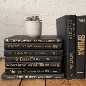 Black Book Stack, Black Stacked Books, Black Book Decor, Black Coffee ...