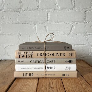 Custom Book Stack, White, Gray, Tan Books for Shelf Styling, Office ...