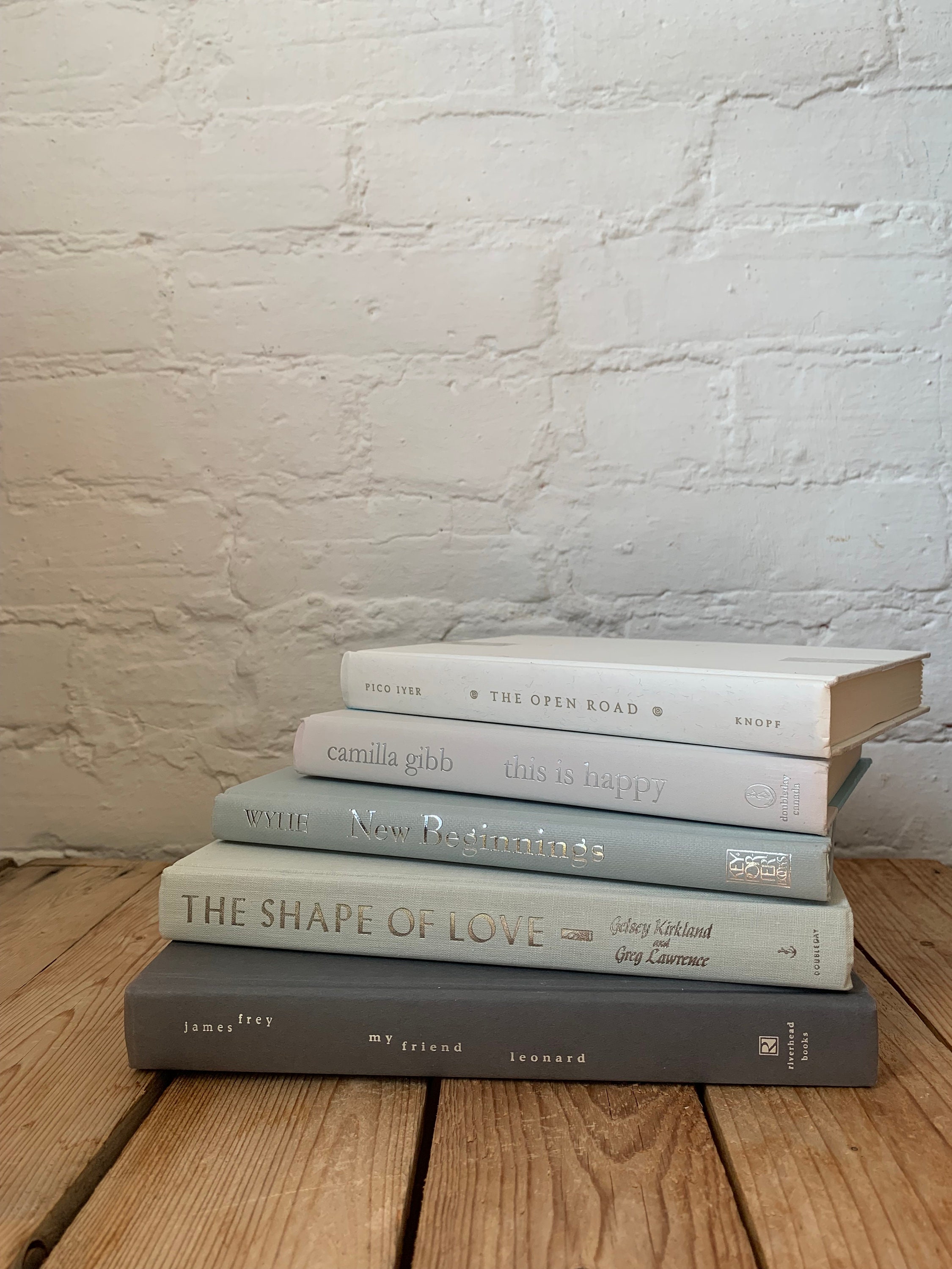 Grey Blue White Book Stack, White and Light Gray Book Decor, Decorative ...