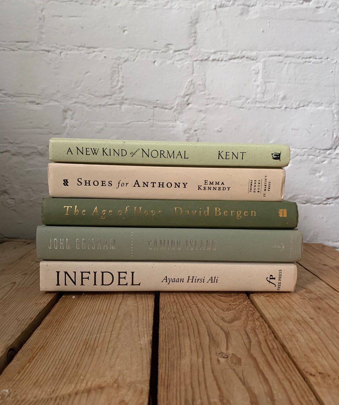 Earthy Book Stack, Beige and Green Staging Books, Decorative Book Stack ...