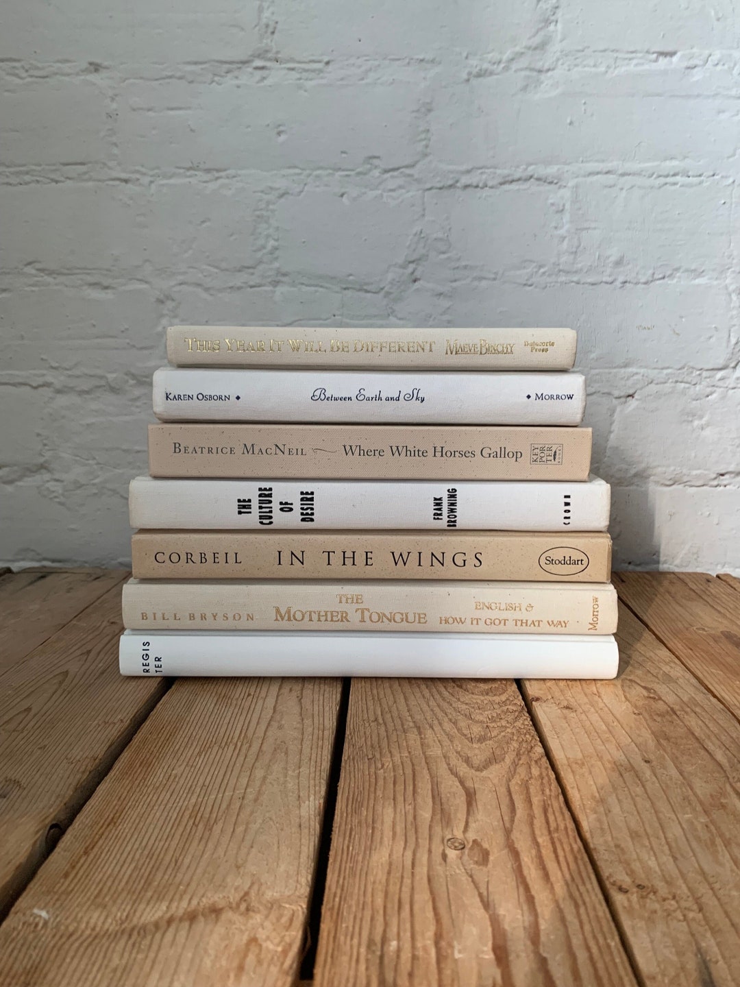 White and Beige Book Stack, Neutral Bundle of Staging Books, Ivory and ...