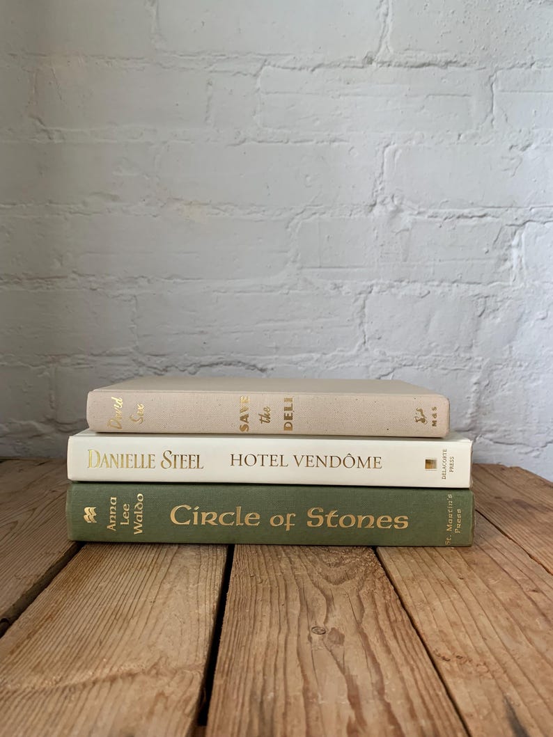Ivory Cream and Green Book Stack, Curated Styling Book Set for ...