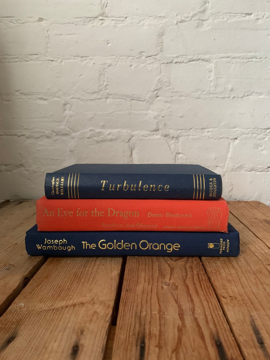 Orange and Blue Book Stack, Bookshelf Decor, Book Decor, Decorative ...
