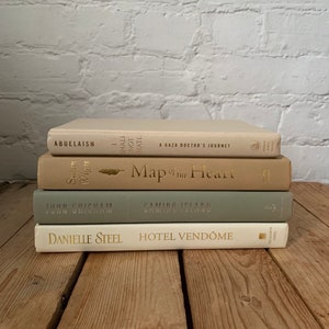 Green and Tan Book Stack, Tan Book Decor, Decorative Book Stack ...