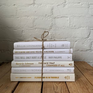 White Book Stack, White Shelf Aesthetic, White Themed Books, Ivory ...