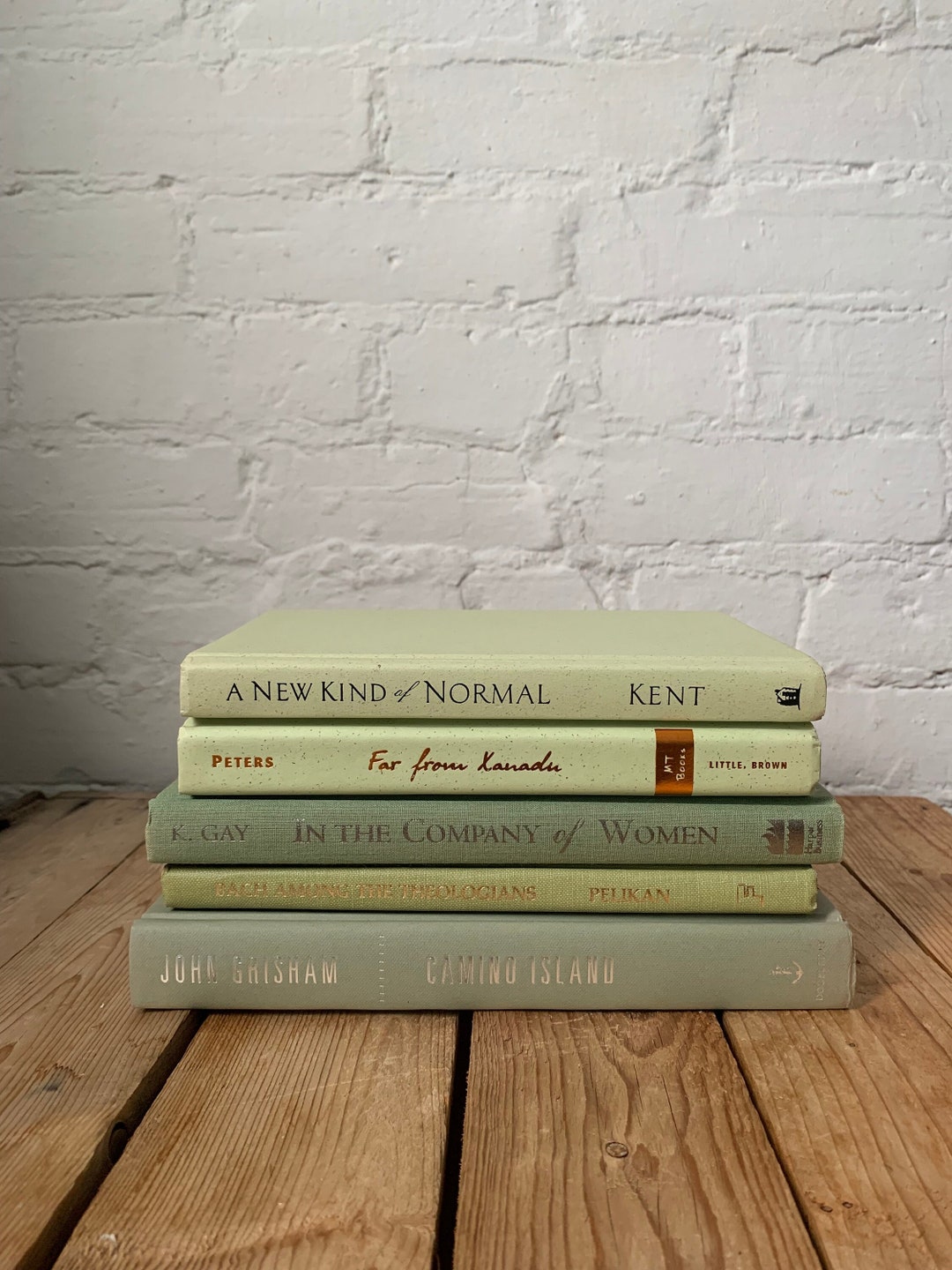 Mint Green Book Stack, Decorative Books, Light Green Home Decor, Green ...