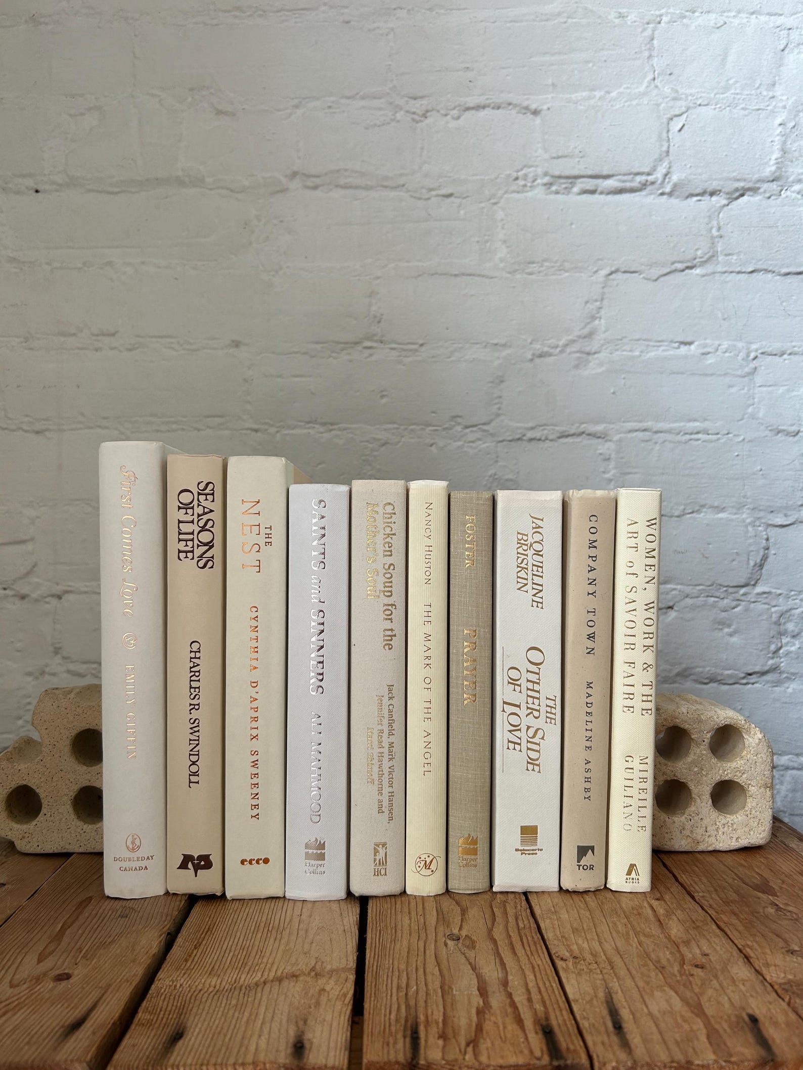 Soft Neutral Books for Decorating, Luxury Staging Book Stack, Light ...