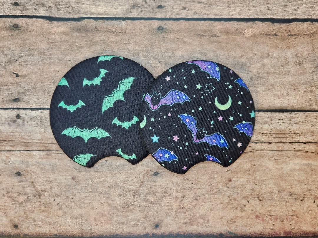 Bat Car Coaster Set | Neon Bats Car Coaster Set | Set of 2 Car Coaster ...