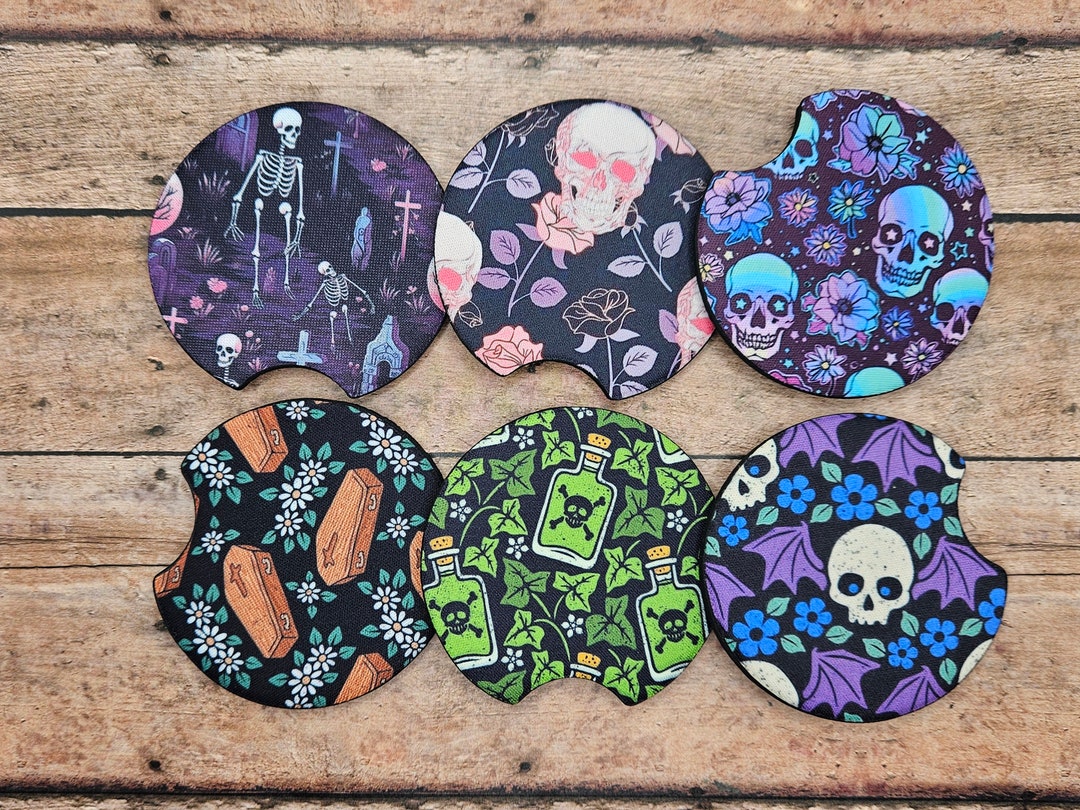 Skull Car Coaster Set of 2 | Coffin Car Coaster | Sugar Skull Car ...