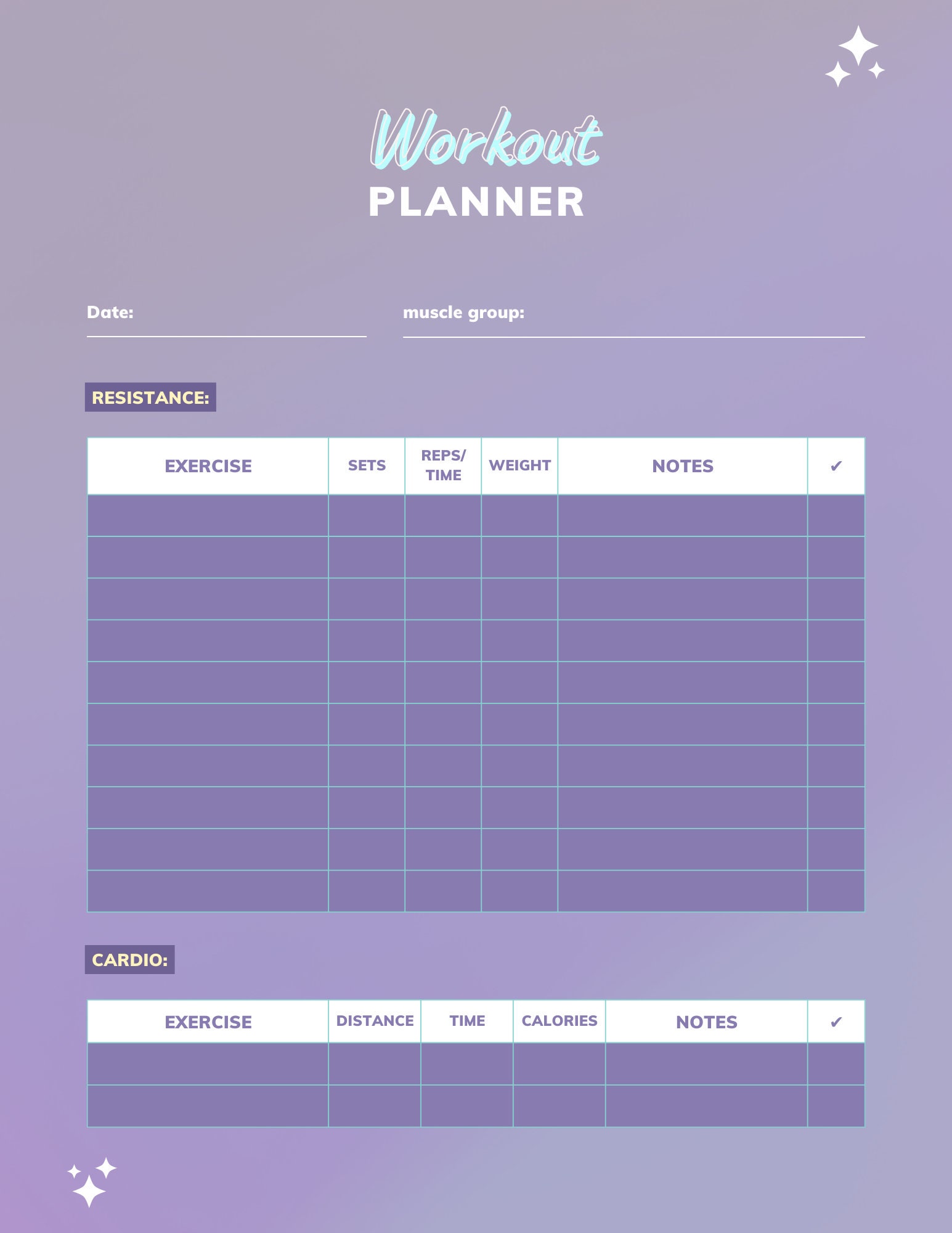 Fitness Workout Tracker Printable, Daily Exercise Planner, Weekly ...