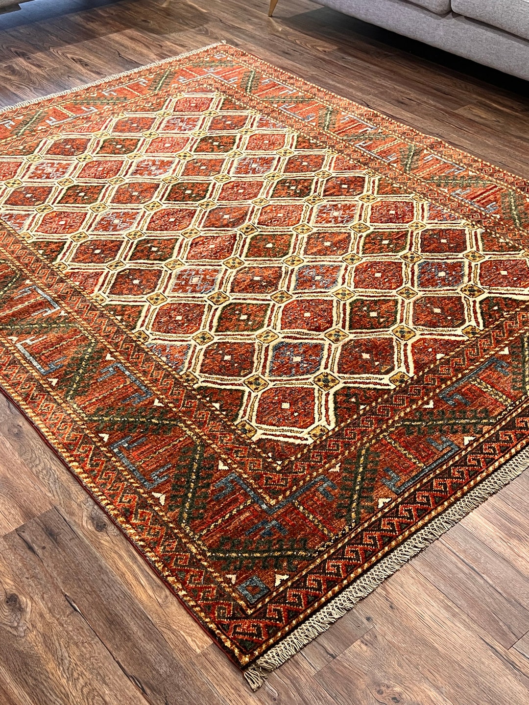 Handmade 6x8 Ft Ersri Turkman Area Rug Multicolor Turkish Rug, Wool ...