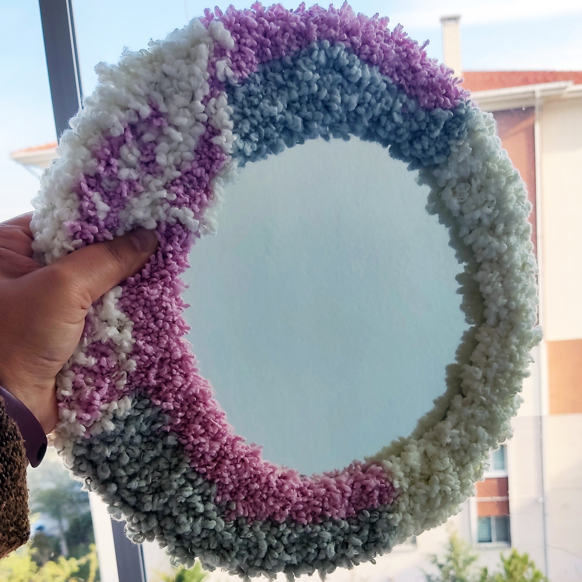 Handmade Punch Needle Mirror: Tufted Fluffy Wall Decor - Etsy