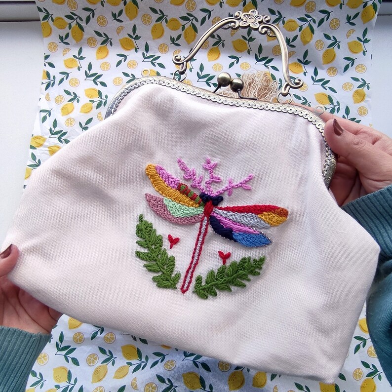Personalized Punch Needle Clasp Wallet, Dragonfly Bag, Handmade Needle ...