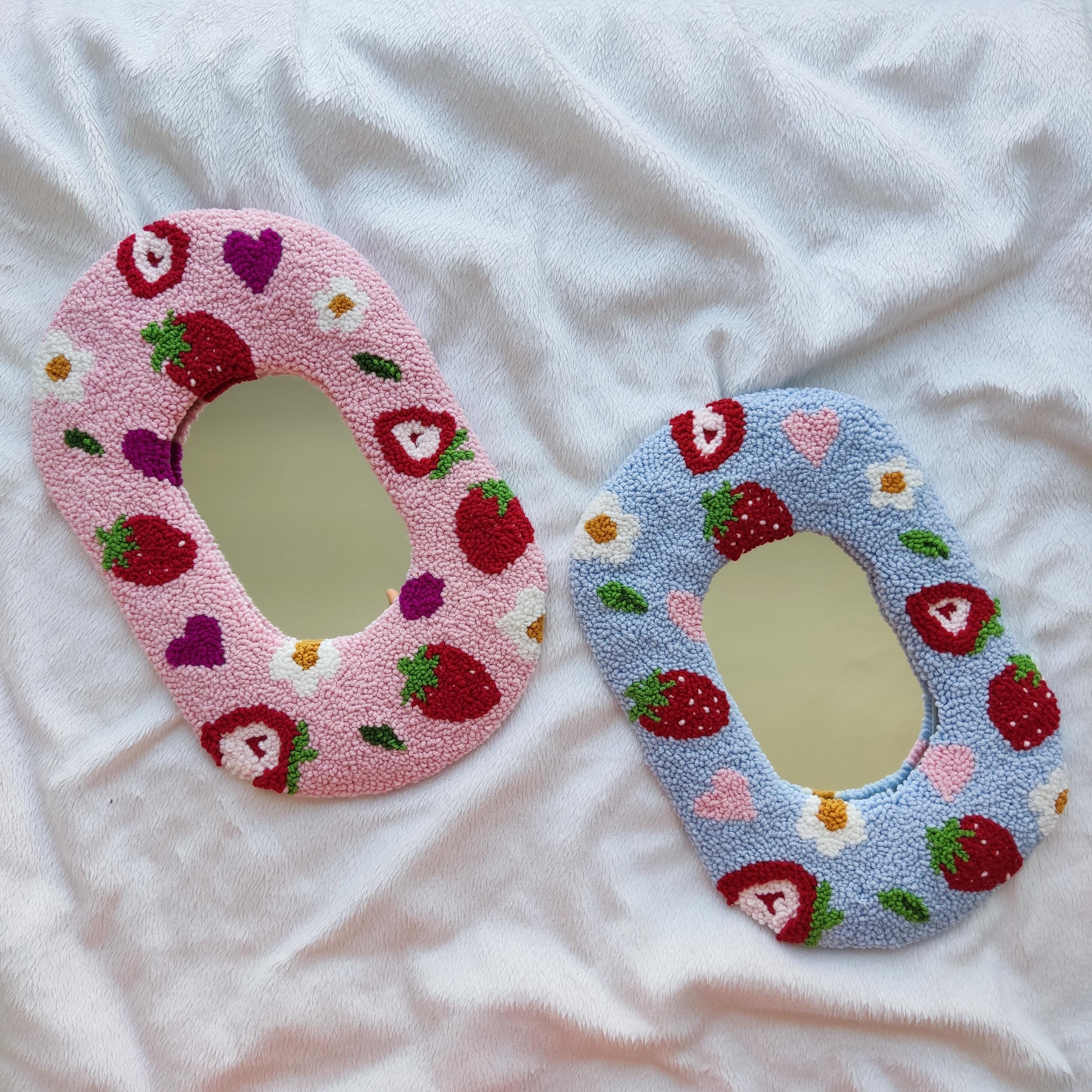 Punch Needle Strawberries Mirror, Handmade Daisy Pink Mirror, Handmade ...