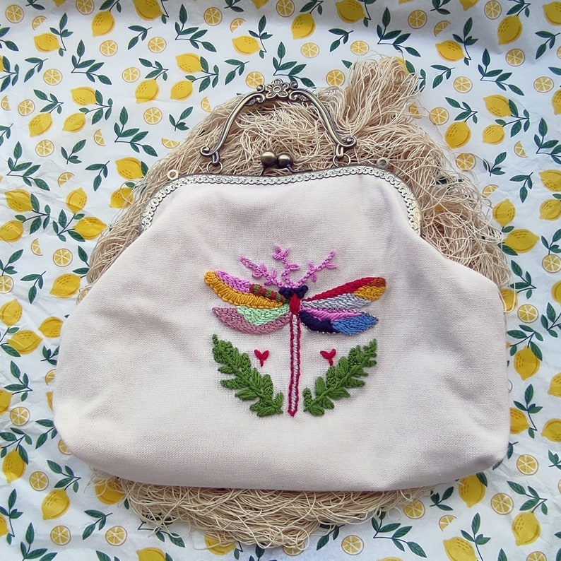 Personalized Punch Needle Clasp Wallet, Dragonfly Bag, Handmade Needle ...