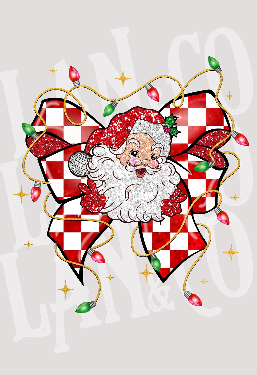 Santa Glitter Red Checkered Bow Png, Christmas Png, Digital File ...